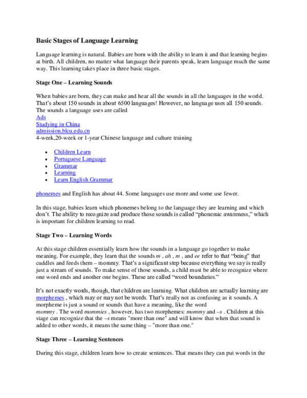 (DOC) Basic Stages of Language Learning