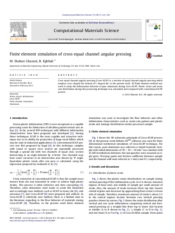(PDF) Finite element simulation of cross equal channel angular pressing