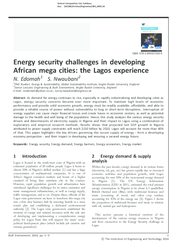 (PDF) Energy security challenges in developing African mega cities: the ...