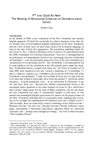 (PDF) P46 and Good as New: The Bearing of Manuscript Evidence on ...