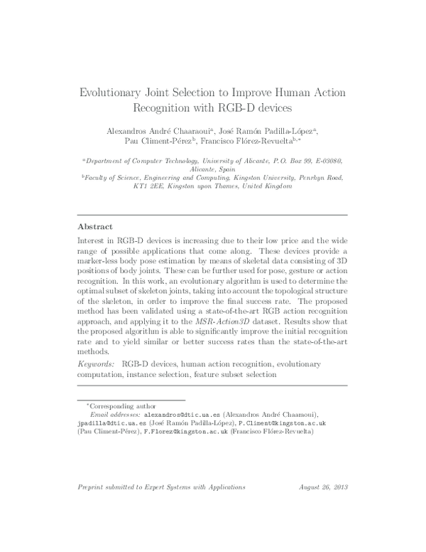 Pdf Evolutionary Joint Selection To Improve Human Action Recognition With Rgb D Devices
