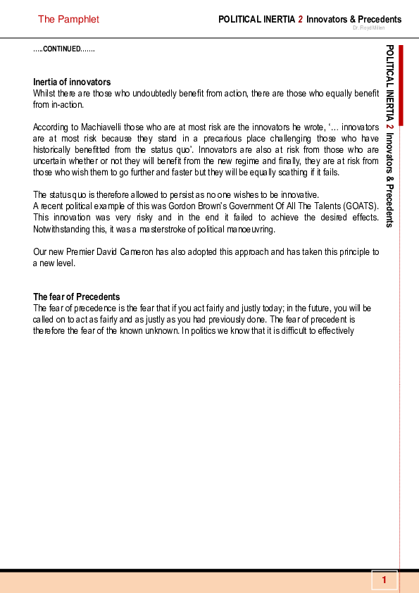 (PDF) Thought piece 2. Political inertia and the fear of the innovator