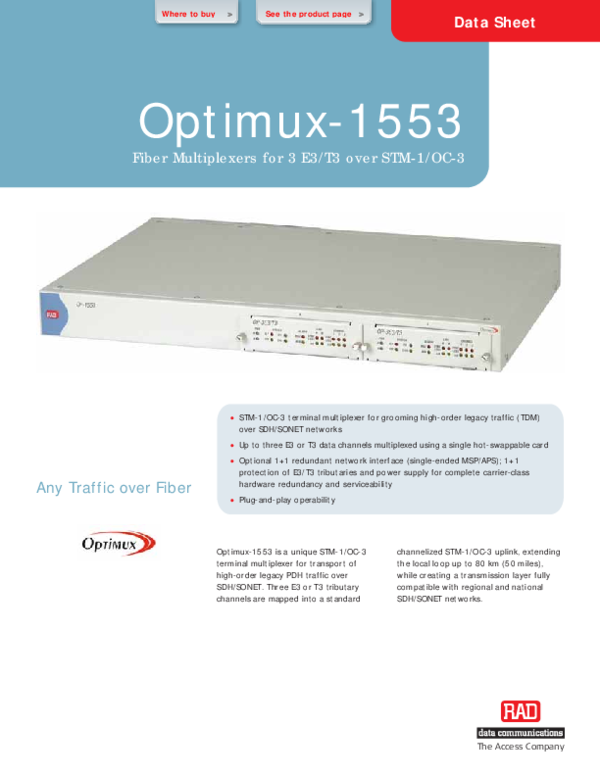 (PDF) Optimux-1553 Fiber Multiplexers for 3 E3/T3 over STM-1/OC-3 Data ...