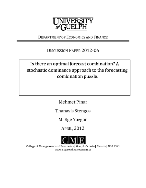 (PDF) Is there an optimal forecast combination? A stochastic dominance approach applied to the ...