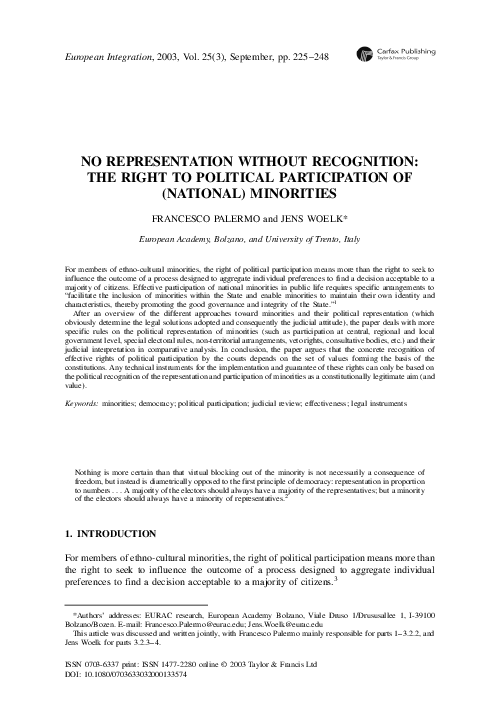 (PDF) No representation without recognition: the right to political ...