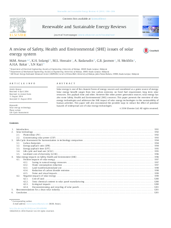 (PDF) A review of Safety, Health and Environmental (SHE) issues of ...
