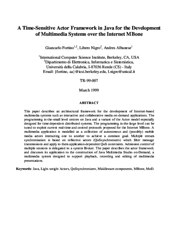 (PDF) A Time-Sensitive Actor Framework in Java for the Development of Multimedia Systems over ...
