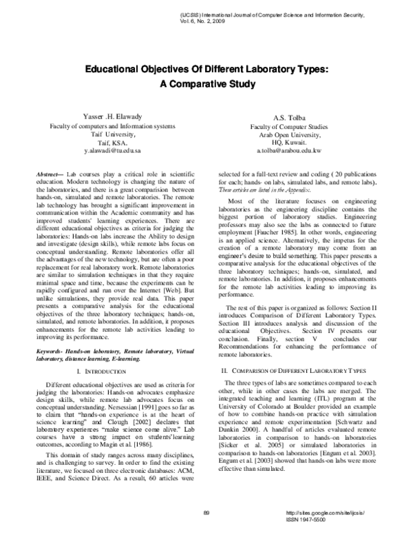 (PDF) Educational Objectives Of Different Laboratory Types: A ...