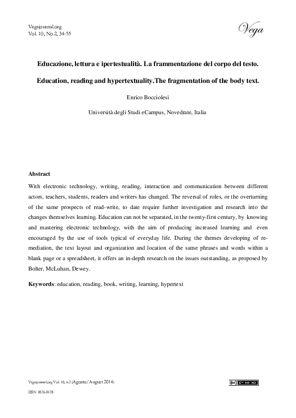 (PDF) Education, reading and hypertextuality. The fragmentation of the ...