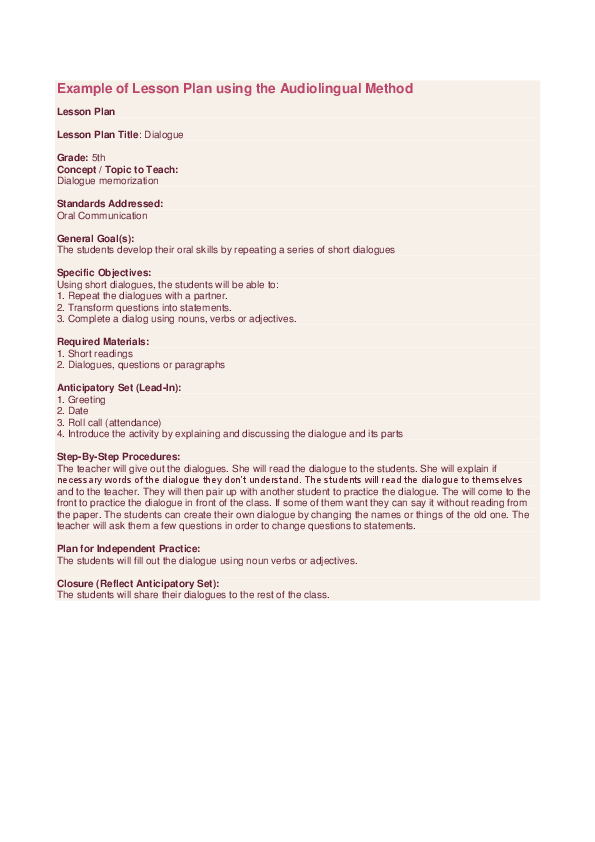 (PDF) Example audio visual lesson plan