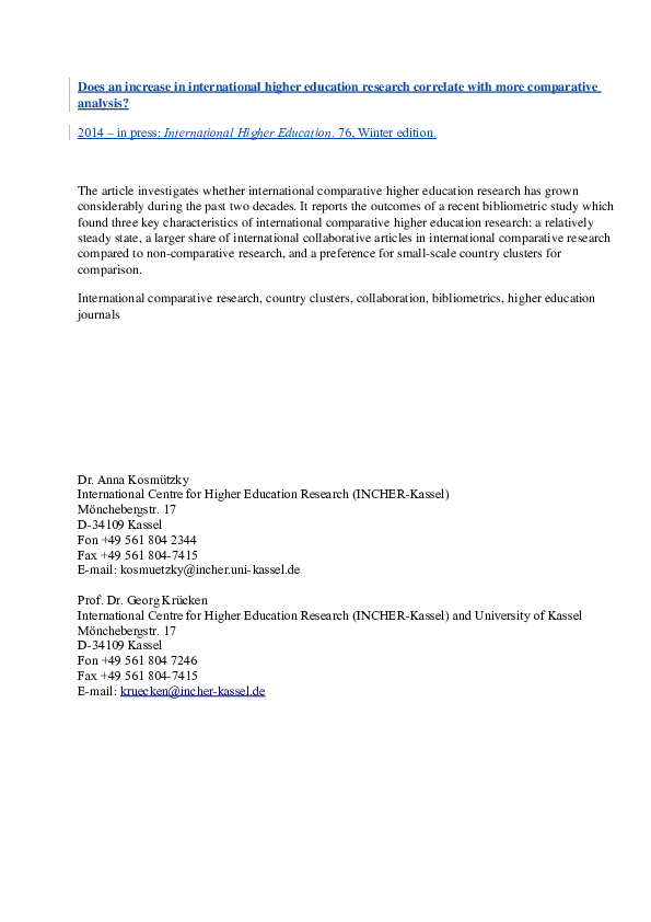 (DOC) International Higher Education Research and Comparative Analysis
