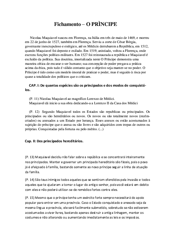 (DOC) Fichamento – O PRÌNCIPE