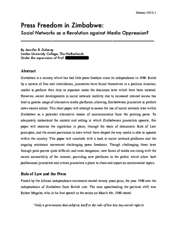 (PDF) Press Freedom in Zimbabwe: Social Networks as a Revolution ...
