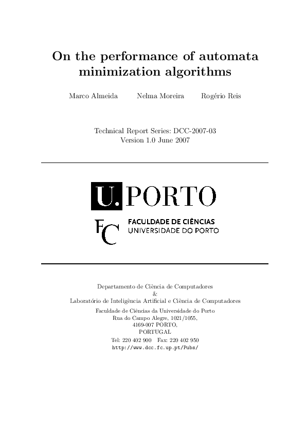 Pdf On The Performance Of Automata Minimization Algorithms Marco Almeida