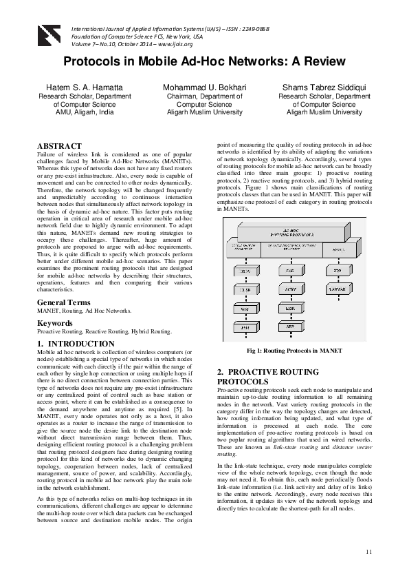 (PDF) Protocols in Mobile Ad-Hoc Networks: A Review