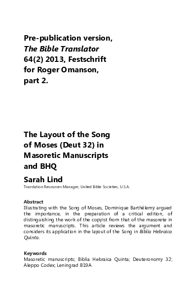 (DOC) The Layout of the Song of Moses (Deut 32) in Masoretic ...