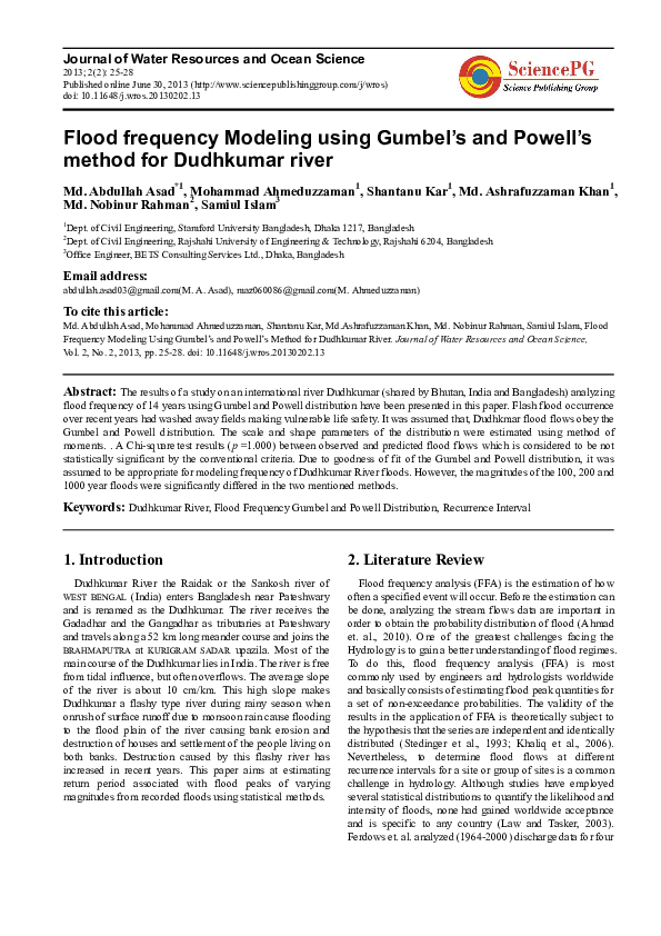 (PDF) Flood frequency Modeling using Gumbel’s and Powell’s method for ...