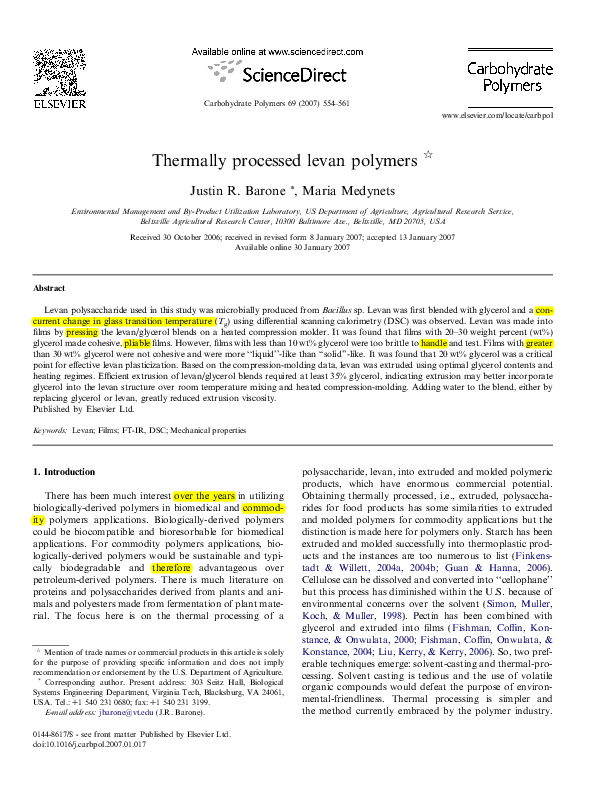 (PDF) Thermally processed levan polymers