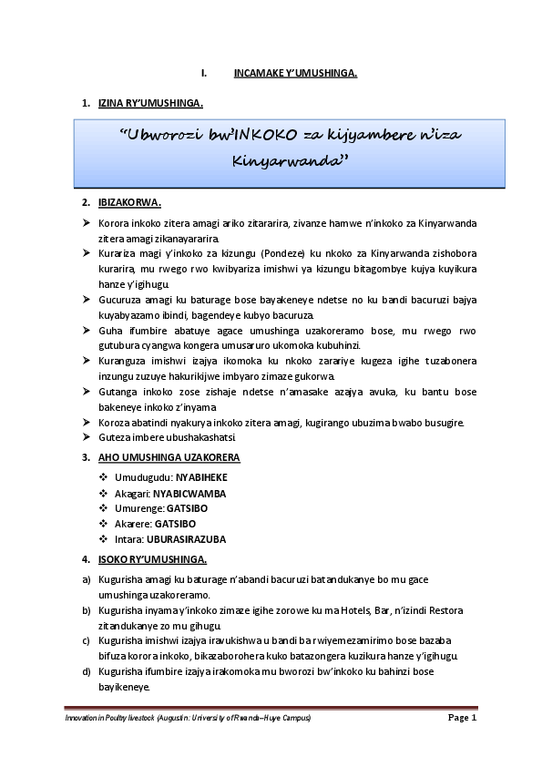 (PDF) Urugero rw'umushinga Ubyara inyungu