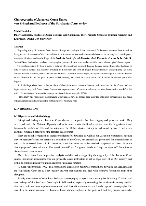 (PDF) Choreography of Javanese Court Dance ~on Srimpi and Bedhaya of ...