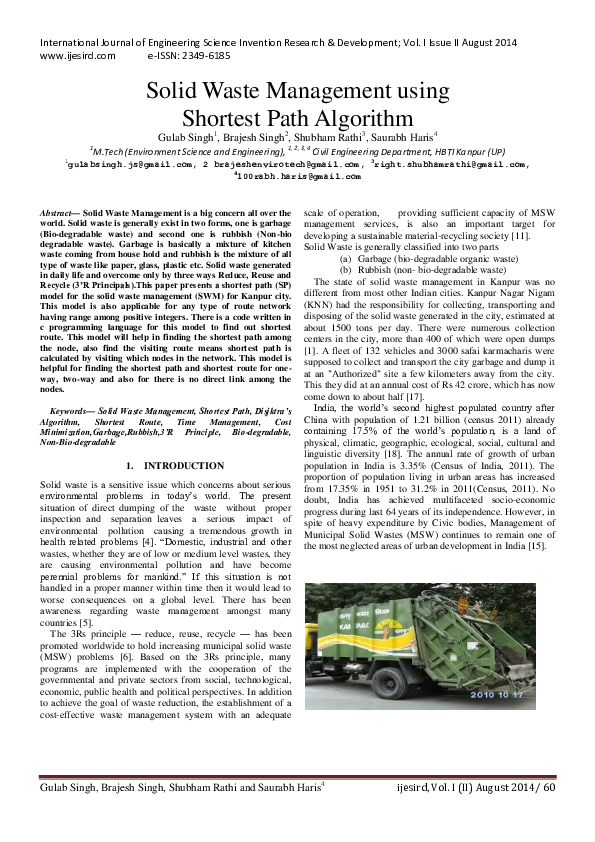 (PDF) Solid Waste Management using Shortest Path Algorithm