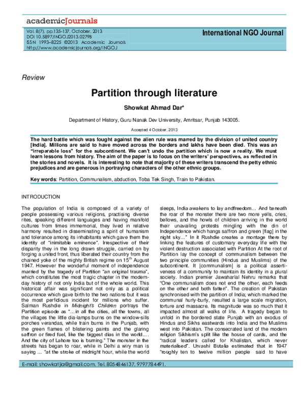 (PDF) Partition through Literature