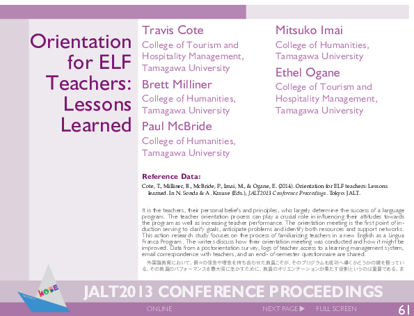 (PDF) Orientation for ELF Teachers: Lessons Learned