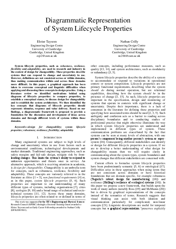 (PDF) Diagrammatic Representation of System Lifecycle Properties
