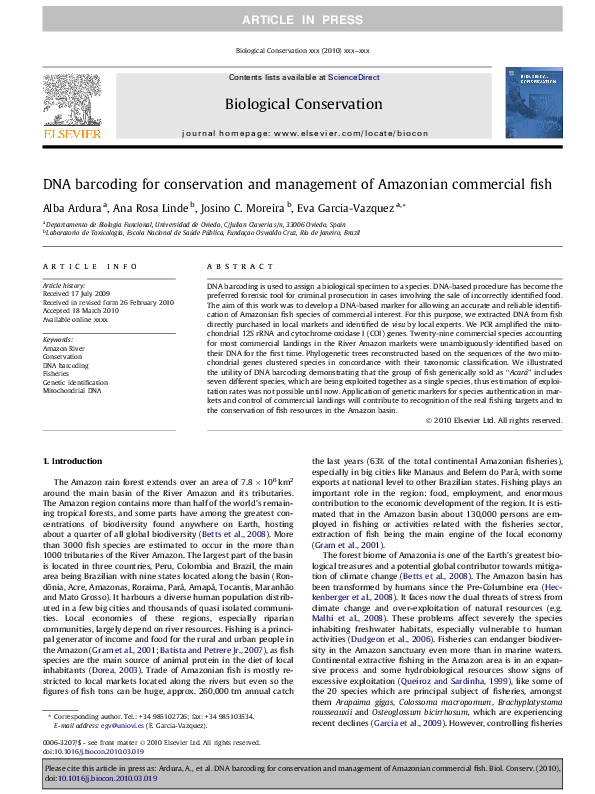 (PDF) DNA barcoding for conservation and management of Amazonian ...