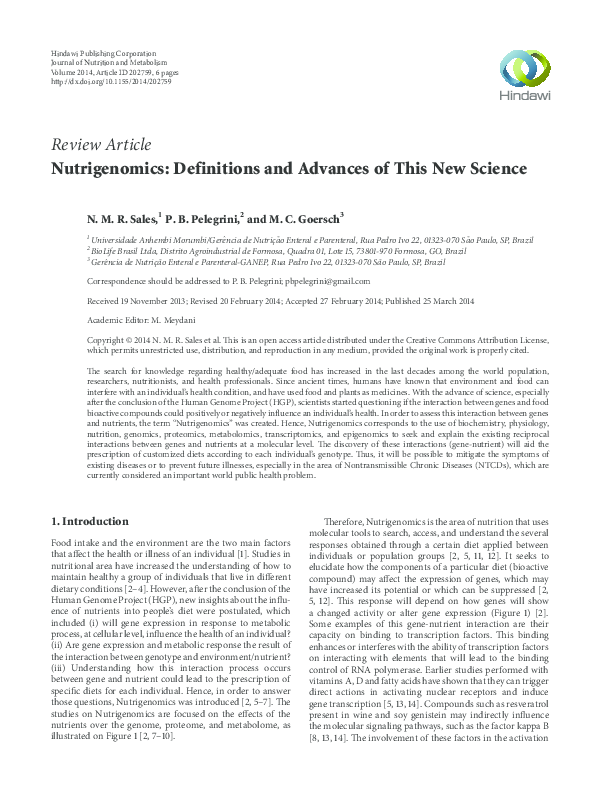(PDF) Review Article Nutrigenomics: Definitions and Advances of This ...