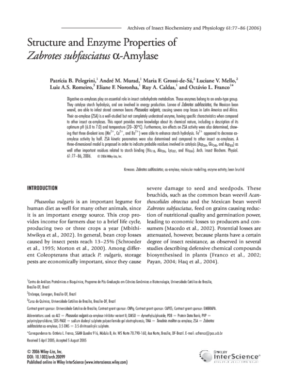 (PDF) Zabrotes subfasciatus α-amylase: Structure and Properties