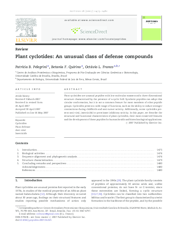 (PDF) Plant cyclotides: An unusual class of defense compounds