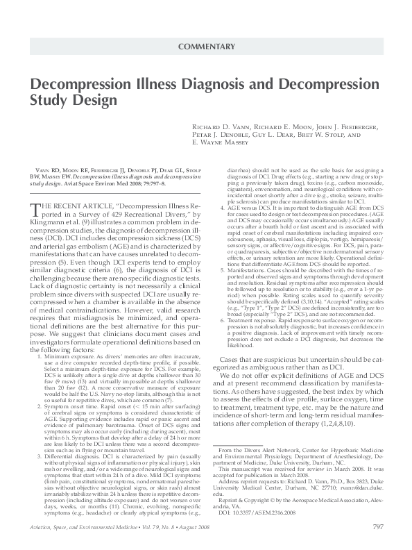 (PDF) Decompression Illness Diagnosis and Decompression