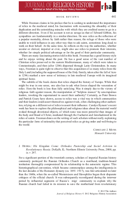 (PDF) My Review of Jennifer Hedda, His Kingdom Come: Orthodox ...