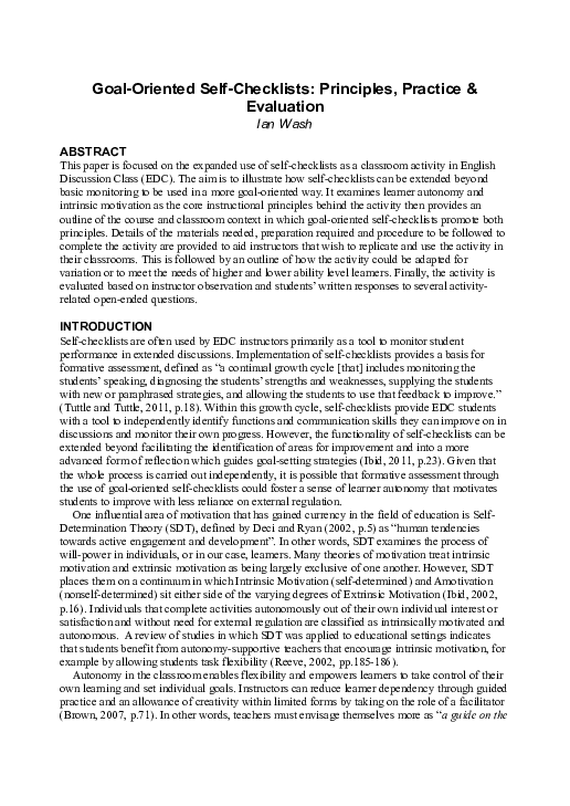 (DOC) Goal-Oriented Self-Checklists: Principles, Practice & Evaluation
