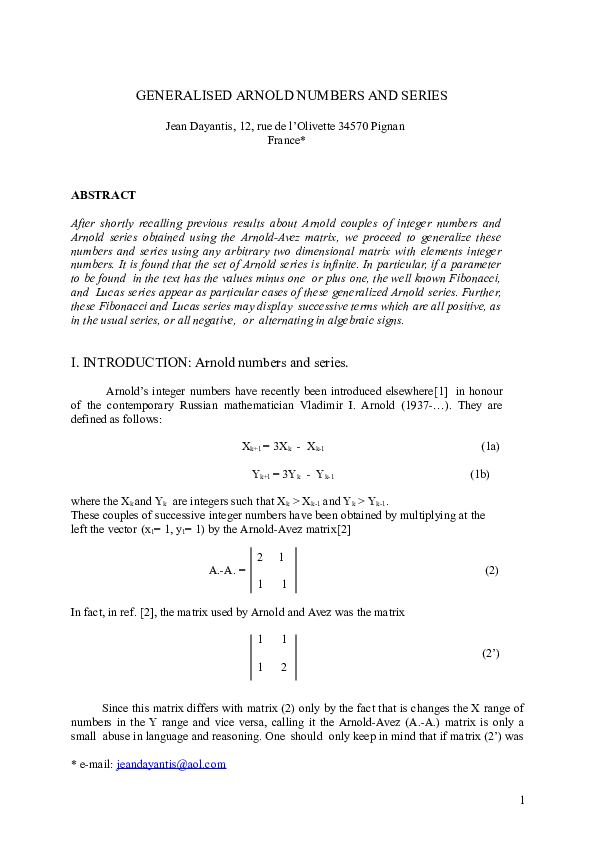 (DOC) Generilized Arnold numbers and series | Jean Dayantis - Academia.edu