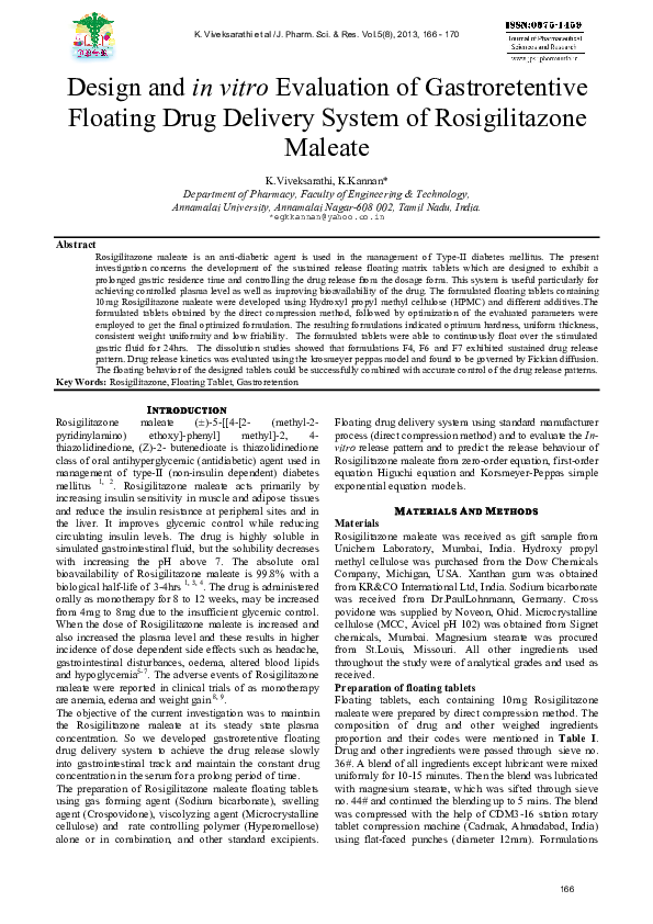 Pdf Design And In Vitro Evaluation Of Gastroretentive Floating Drug Delivery System Of