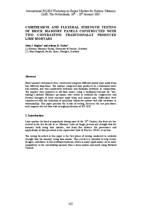 (PDF) Compressive and flexural strength testing of brick masonry panels ...