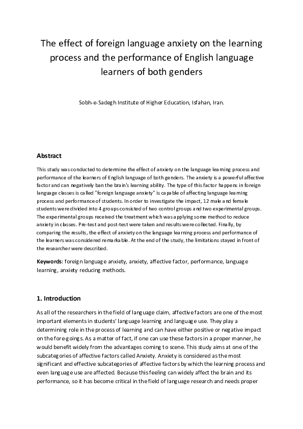 (DOC) The effect of foreign language anxiety on the learning process ...