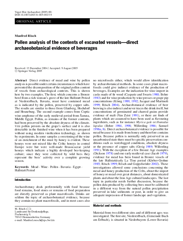 (PDF) Pollen analysis of the contents of excavated vessels—direct ...
