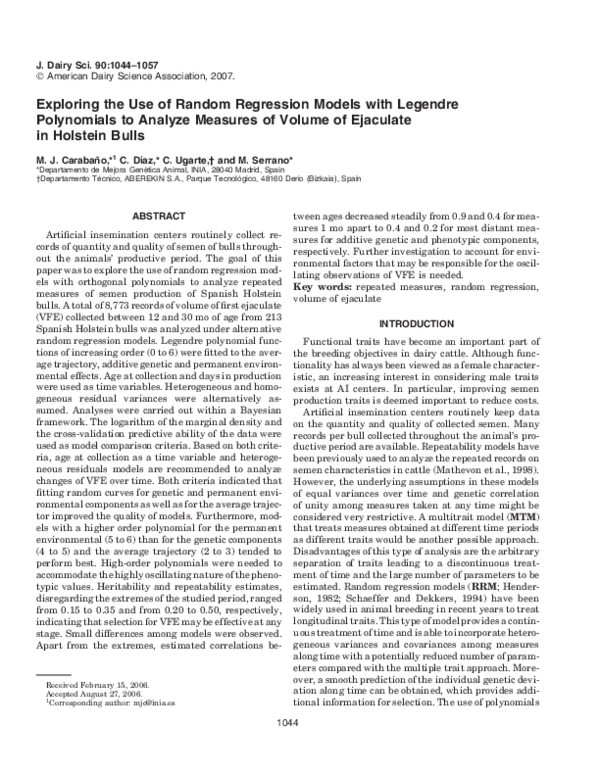 Pdf Exploring The Use Of Random Regression Models With Legendre