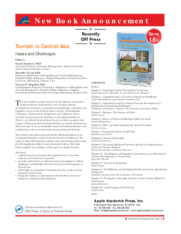(PDF) Info: Tourism in Central Asia: Issues and Challenges by Kantarci ...