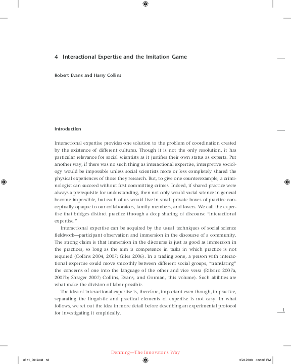(PDF) Interactional expertise and the imitation game