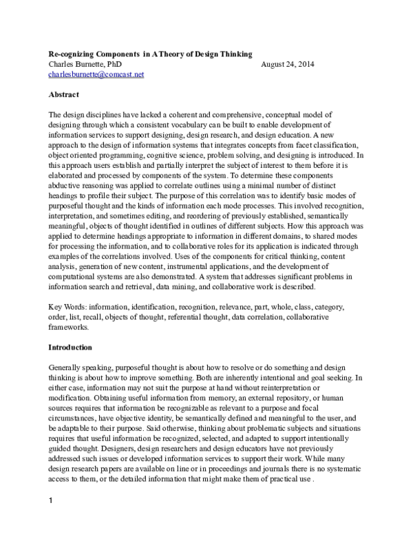 (PDF) Re-Cognizing* Components in A Theory of Design Thinking