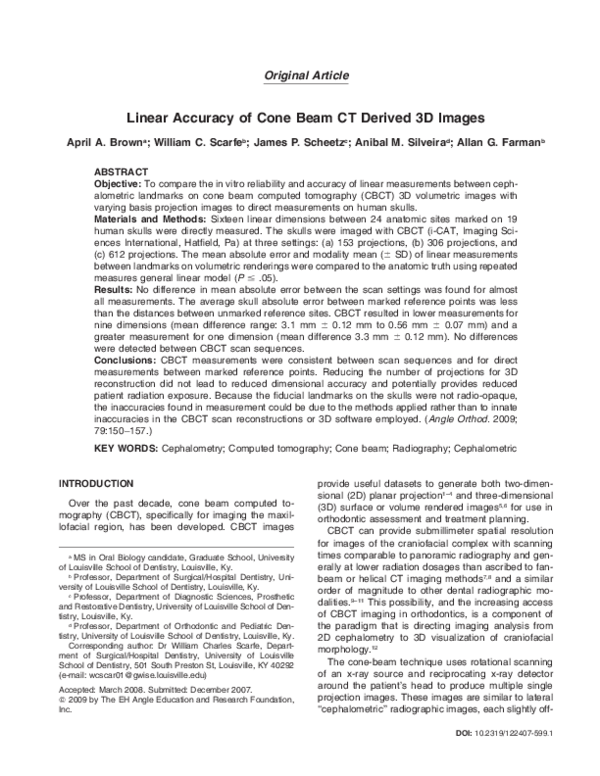 Pdf Linear Accuracy Of Cone Beam Ct Derived 3d Images