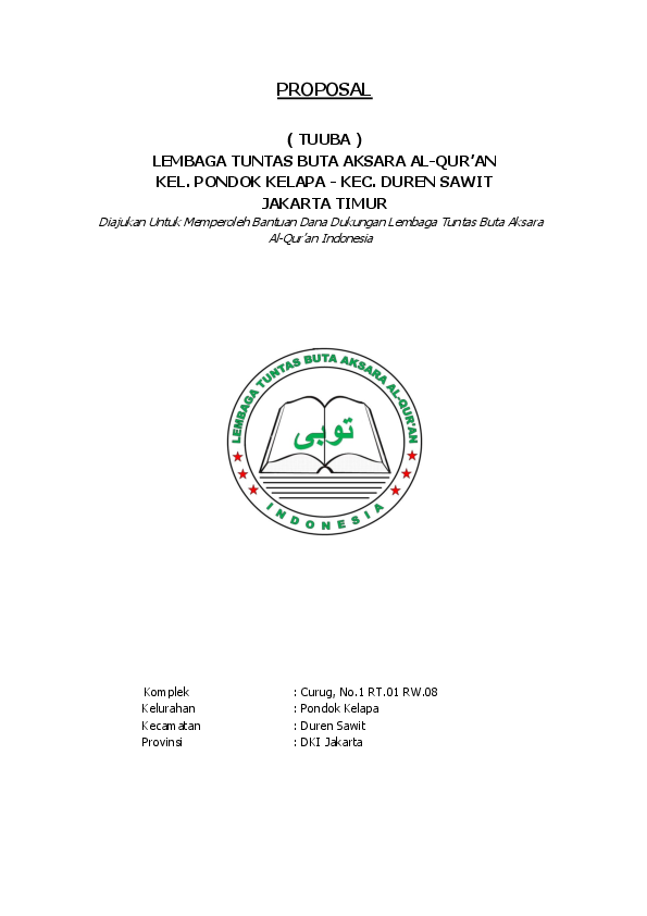 (DOC) PROPOSAL ( TUUBA ) LEMBAGA TUNTAS BUTA AKSARA AL-QUR'AN