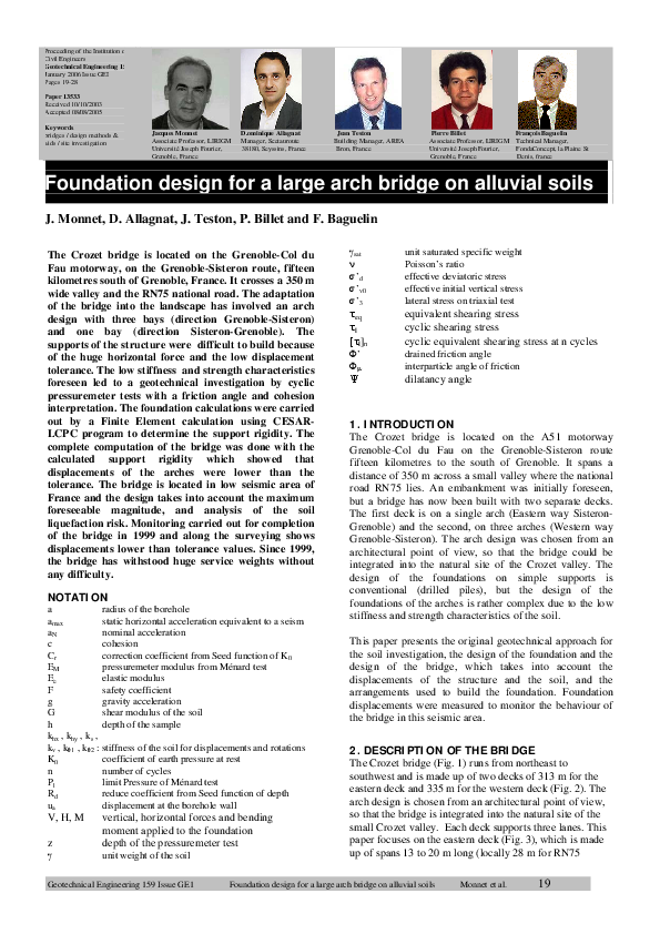 (PDF) Foundation design for a large arch bridge on alluvial soils
