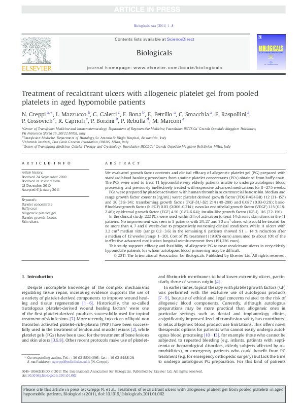 (PDF) Treatment of recalcitrant ulcers with allogeneic platelet gel ...