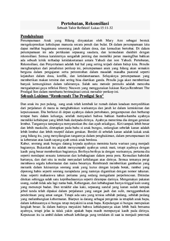 (DOC) Dari Pertobatan Menuju Rekonsiliasi Lukas 15:11-32