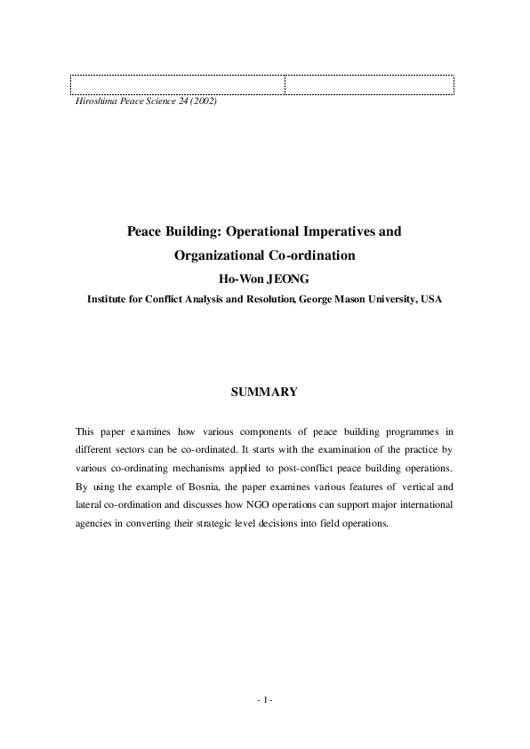 (PDF) Peace Building: Operational Imperatives and Organizational ...